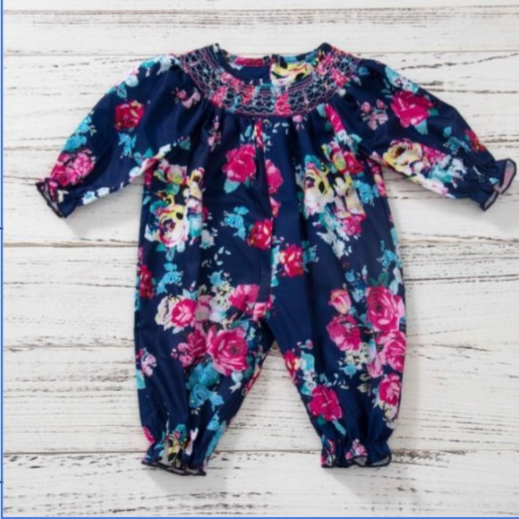 One Pieces | Boutique Floral Smocked Baby Girls Romper Jumpsuit | Poshmark